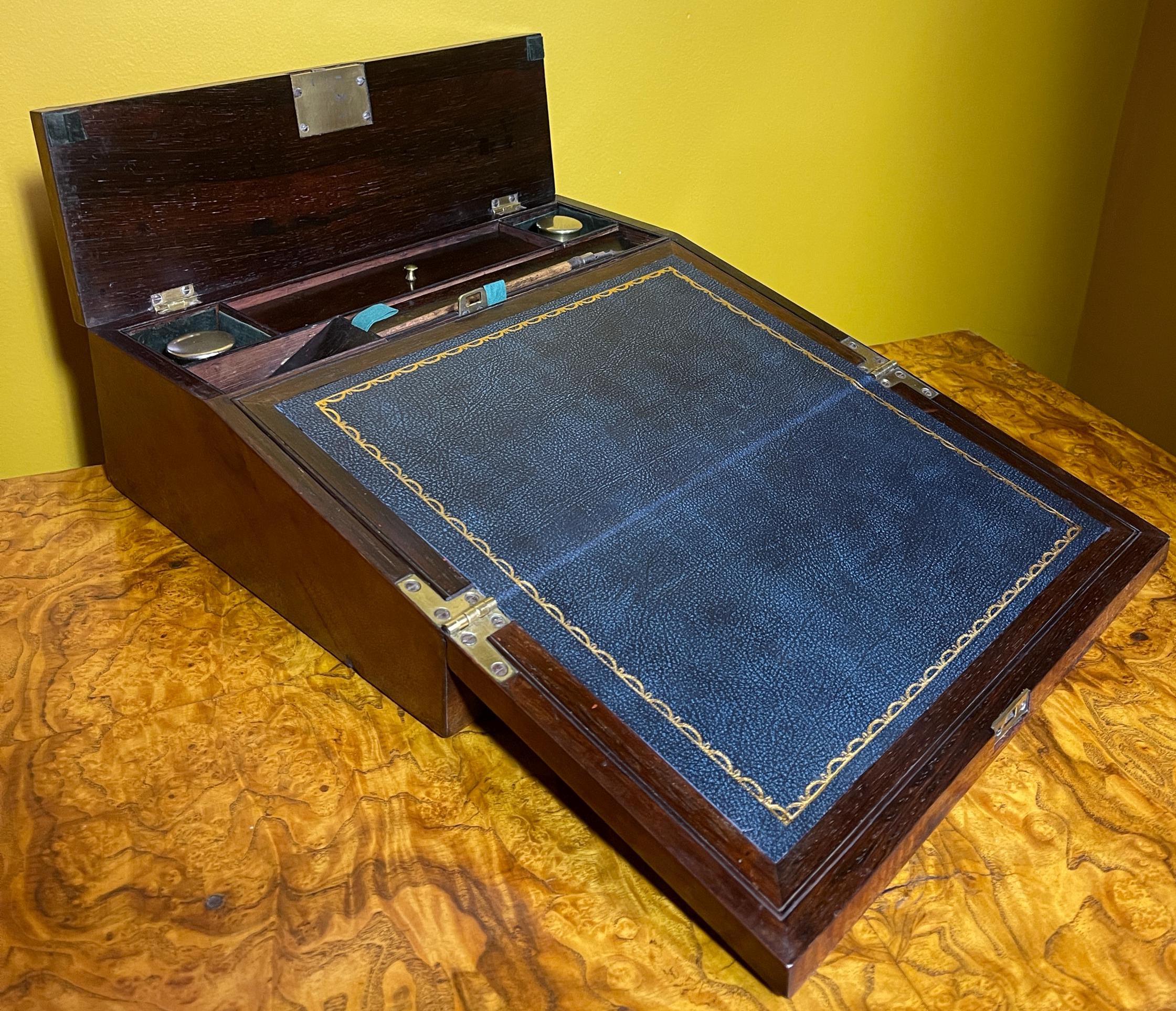 Superb Small English Antique Brass Inlaid Rosewood Writing Desk Slope ...