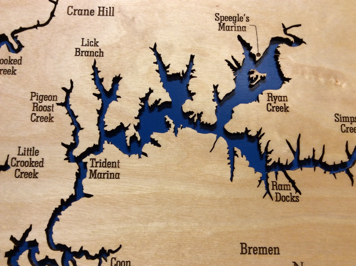 Lewis Smith Lake, Alabama, Laser Engraved and Cut Wooden Lake Map. - Etsy