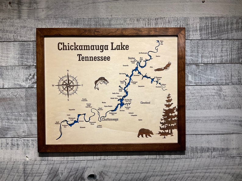 Chickamauga Lake, Tennessee. Laser Engraved Wooden Lake Map. - Etsy