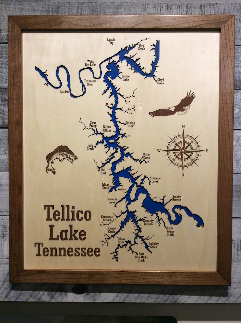 Tellico Lake, Tennessee. Wooden Lake Map. Laser Cut and Engraved. - Etsy