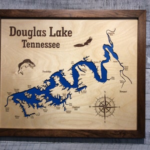 Douglas Lake, Tennessee. Laser Engraved and Cut Wooden Lake Map. - Etsy