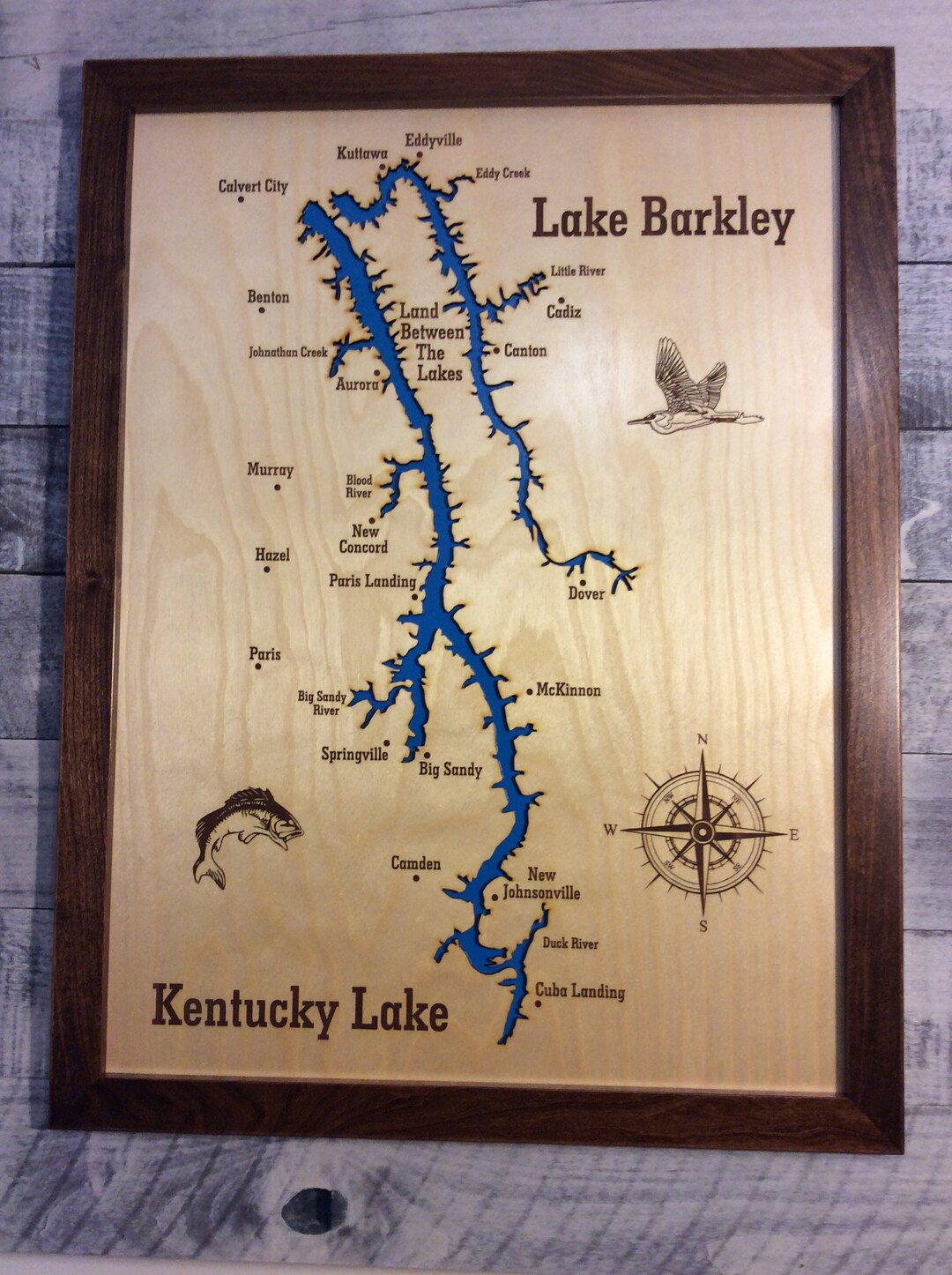 Kentucky Lake/lake Barkley, Kentucky, Tennessee, Laser Engraved/cut ...