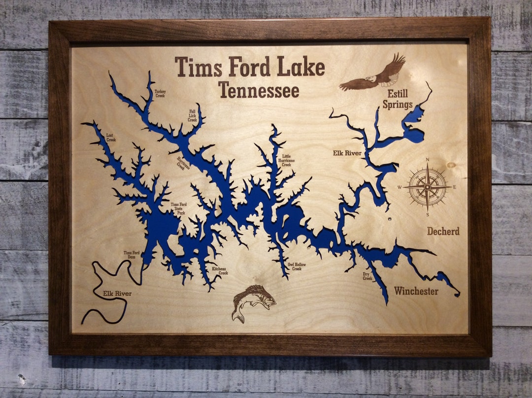 Tims Ford Lake, Tennessee. Laser Engraved Wooden Lake Map. - Etsy
