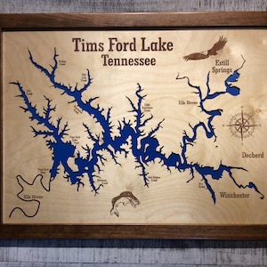 Tims Ford Lake, Tennessee. Laser Engraved Wooden Lake Map. - Etsy