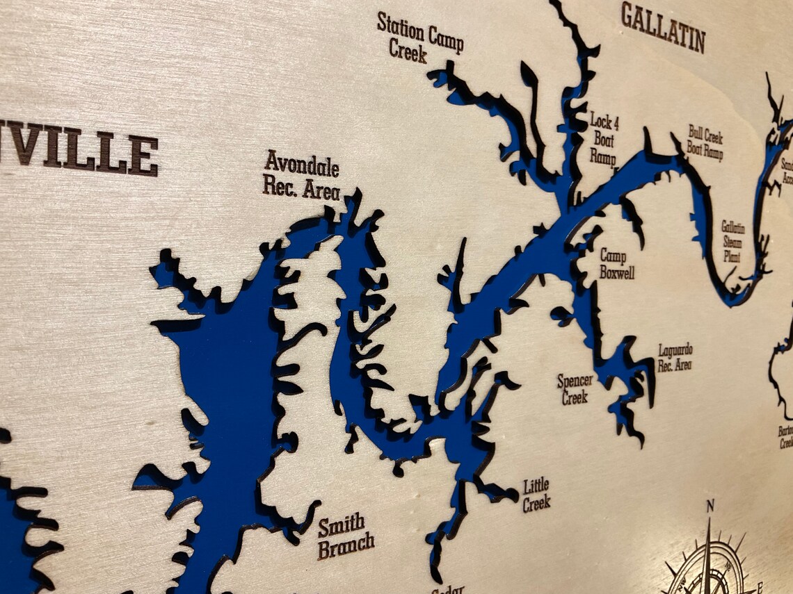 Old Hickory Lake, Tennessee, Wooden Lake Map, Laser Engraved, Laser Cut ...