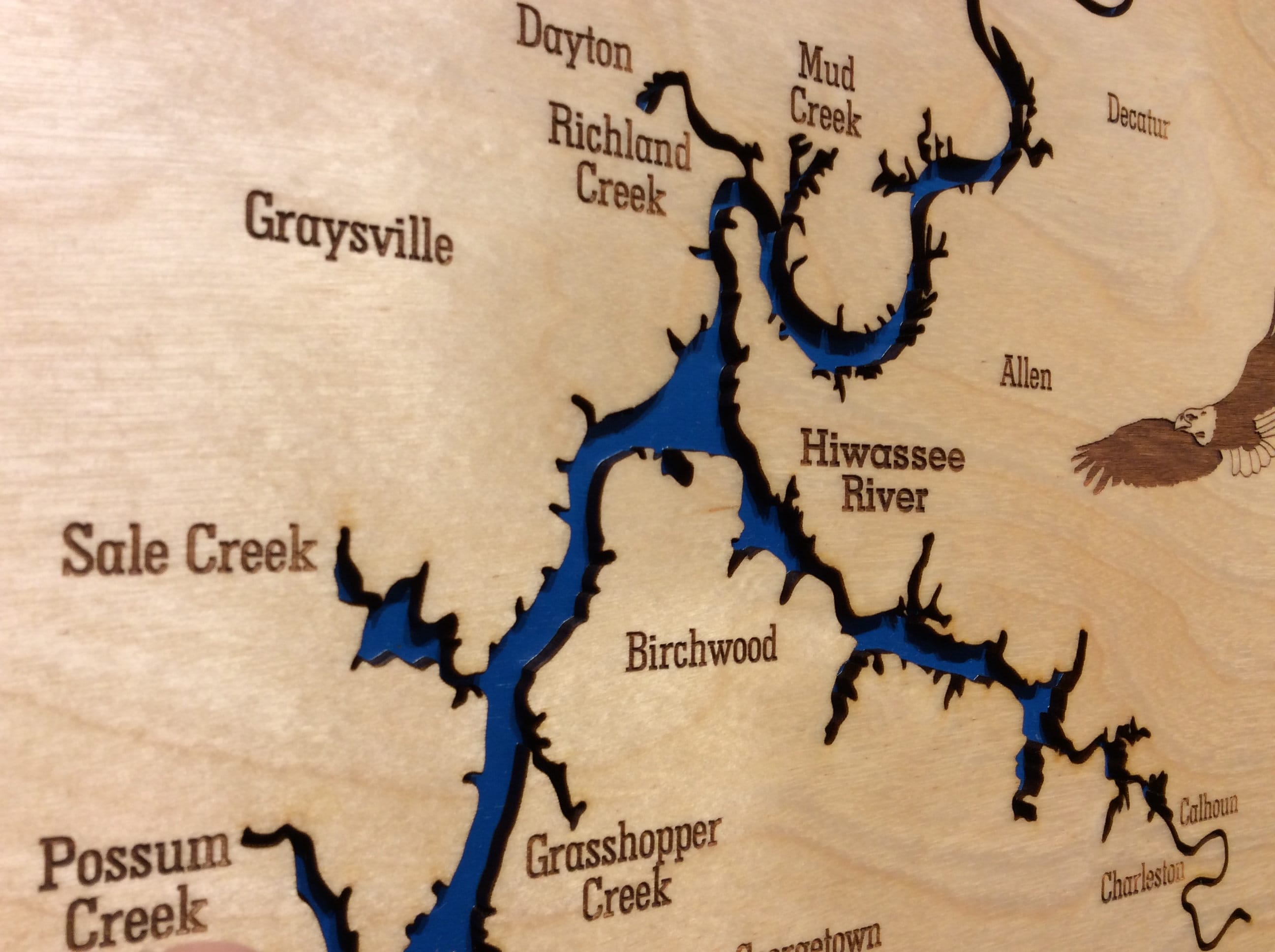 Chickamauga Lake Tennessee. Laser engraved wooden lake map. | Etsy