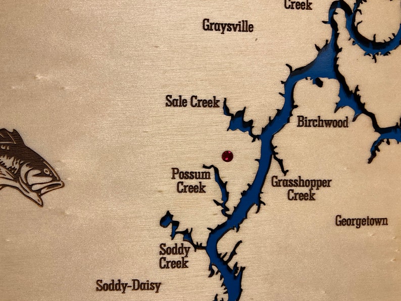 Chickamauga Lake, Tennessee. Laser Engraved Wooden Lake Map. - Etsy