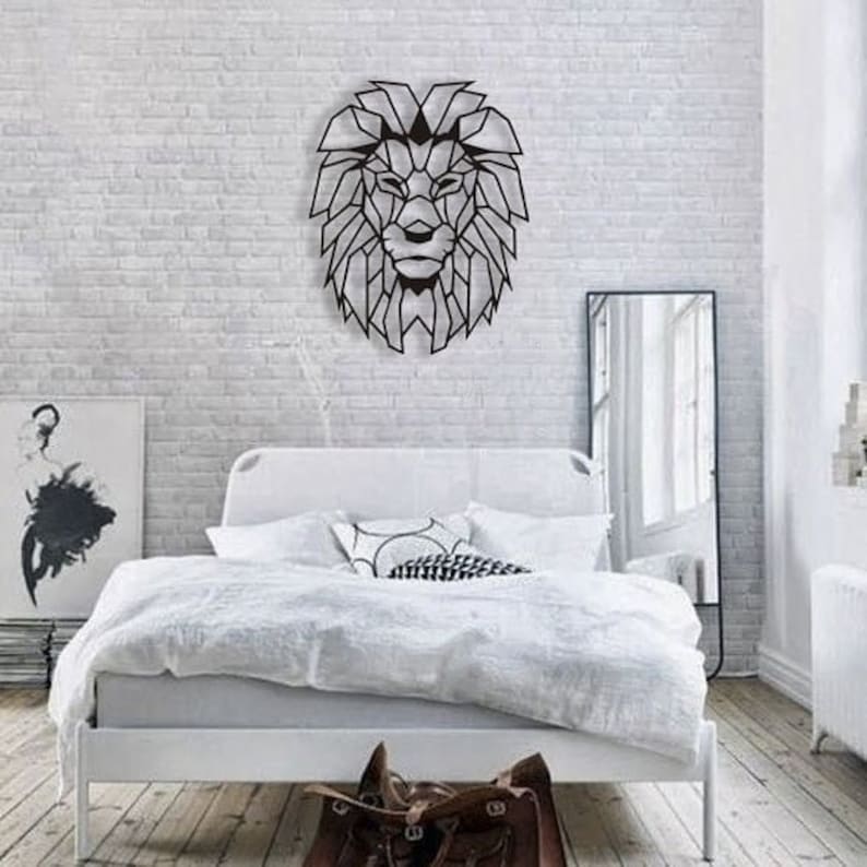 Lion Wall Art, Leo Wall Decor, Geometric Lion, Hanging Wall Art Lion ...