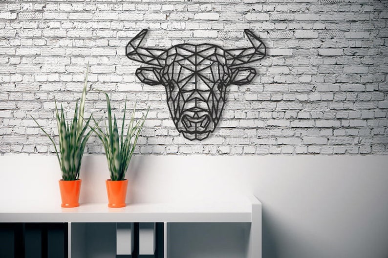 Bull Head Wooden geometric bull head Bull head wall decor | Etsy