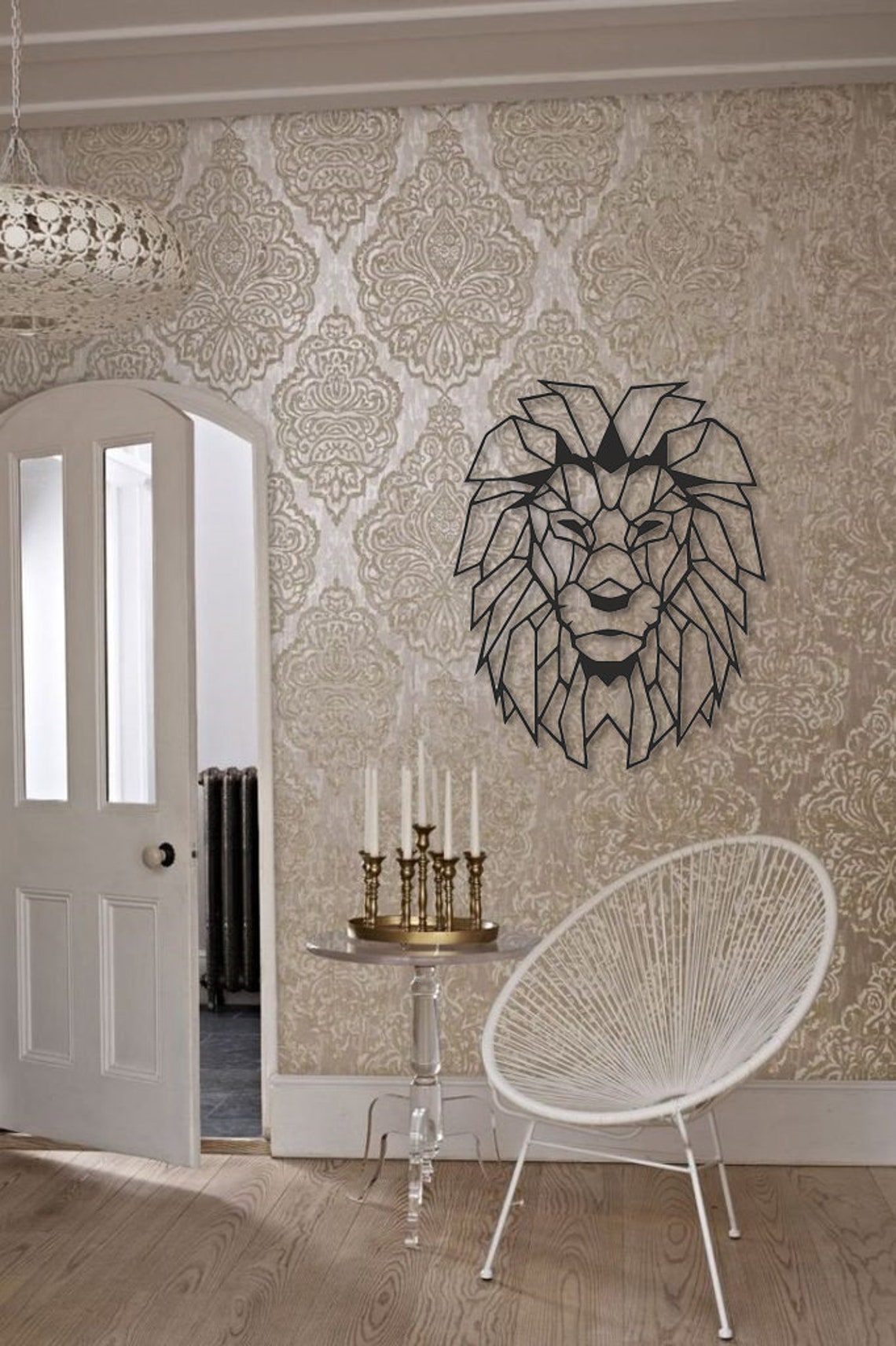 Lion Wall Art, Leo Wall Decor, Geometric Lion, Hanging Wall Art Lion ...