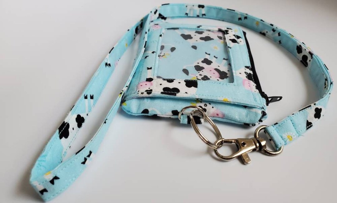 Super Cute Light Blue Moomoo Cow Print ID & Coin Wallet Key Chain ...