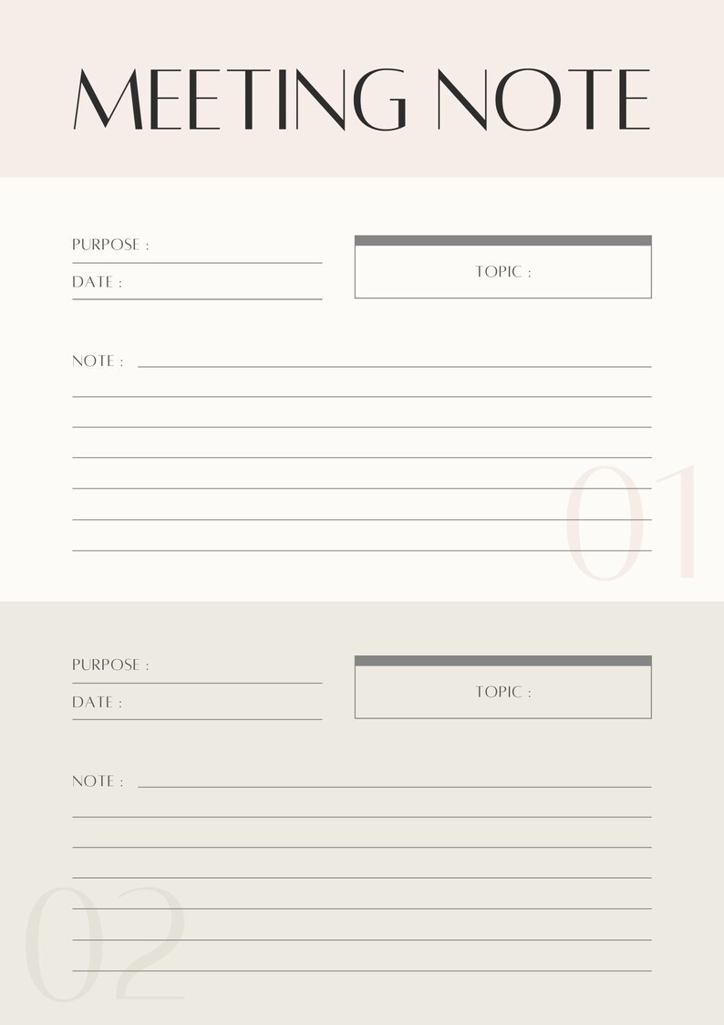 Work Notes | Monthly Plan | Meeting Notes | Daily Notes - Etsy