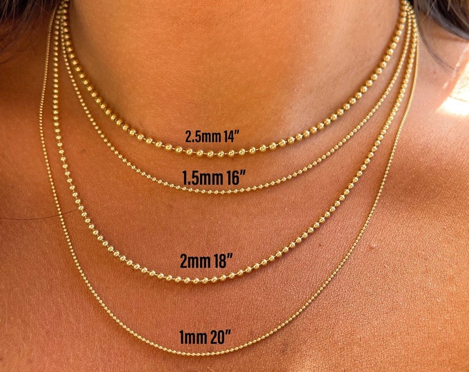 14K Solid Gold Ball Chain Ball Dainty Chain Gold Ball Necklace Bead ...