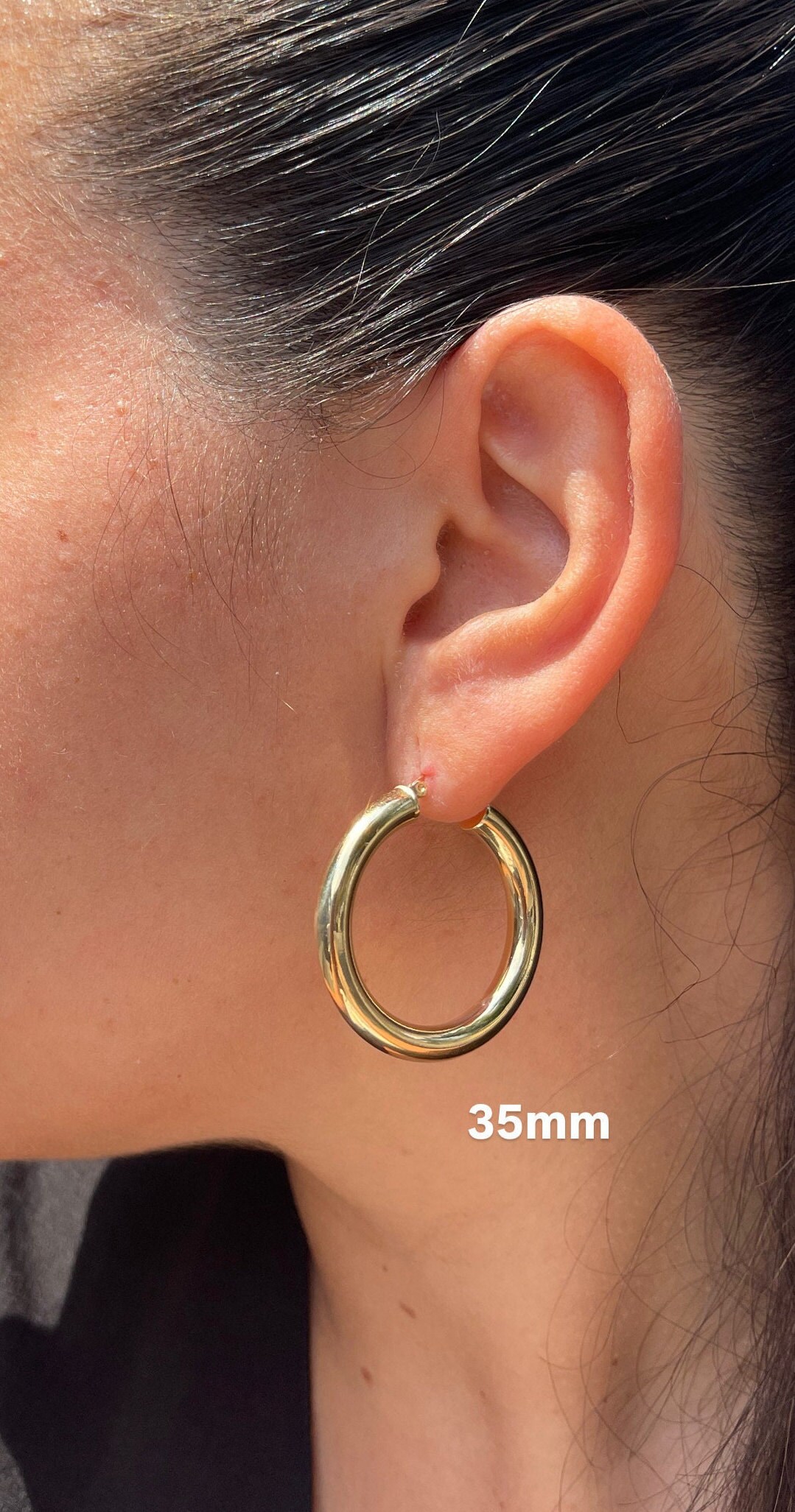 14K Italian Gold Thick Hoop Earrings | Chunky Hoops, 5mm Thick Hoops ...