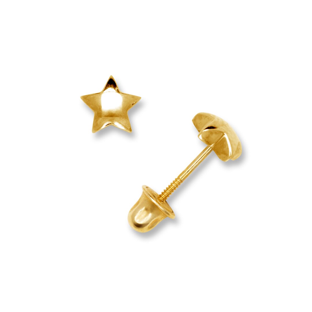 14K Solid Gold Minimal Star Studs | Gold Delicate Star Screw Back Studs ...
