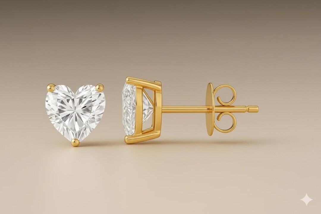 14K Gold Lab-grown Heart Diamond Stud Earrings (.5CTW – 6 CTW) • Heart ...