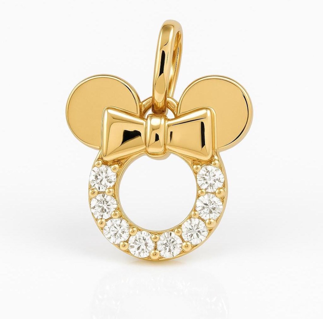 14K Gold Adorable Minnie Mouse Pendant | Dainty Bow Charm in Yellow or ...