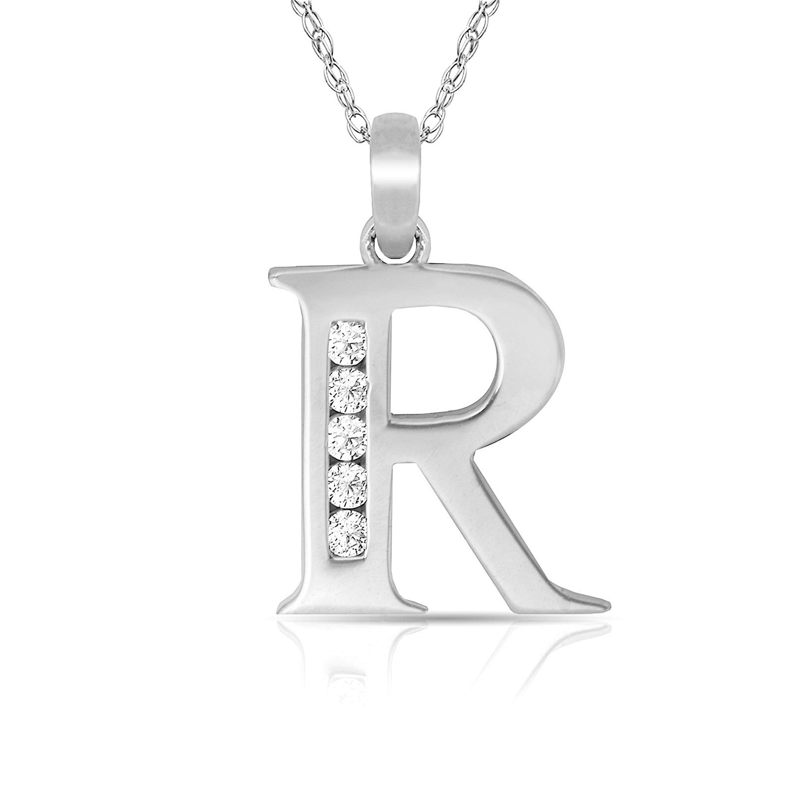 14K Pure Solid White Gold Small Initial Pendant Set With CZ. 7x13mm ...