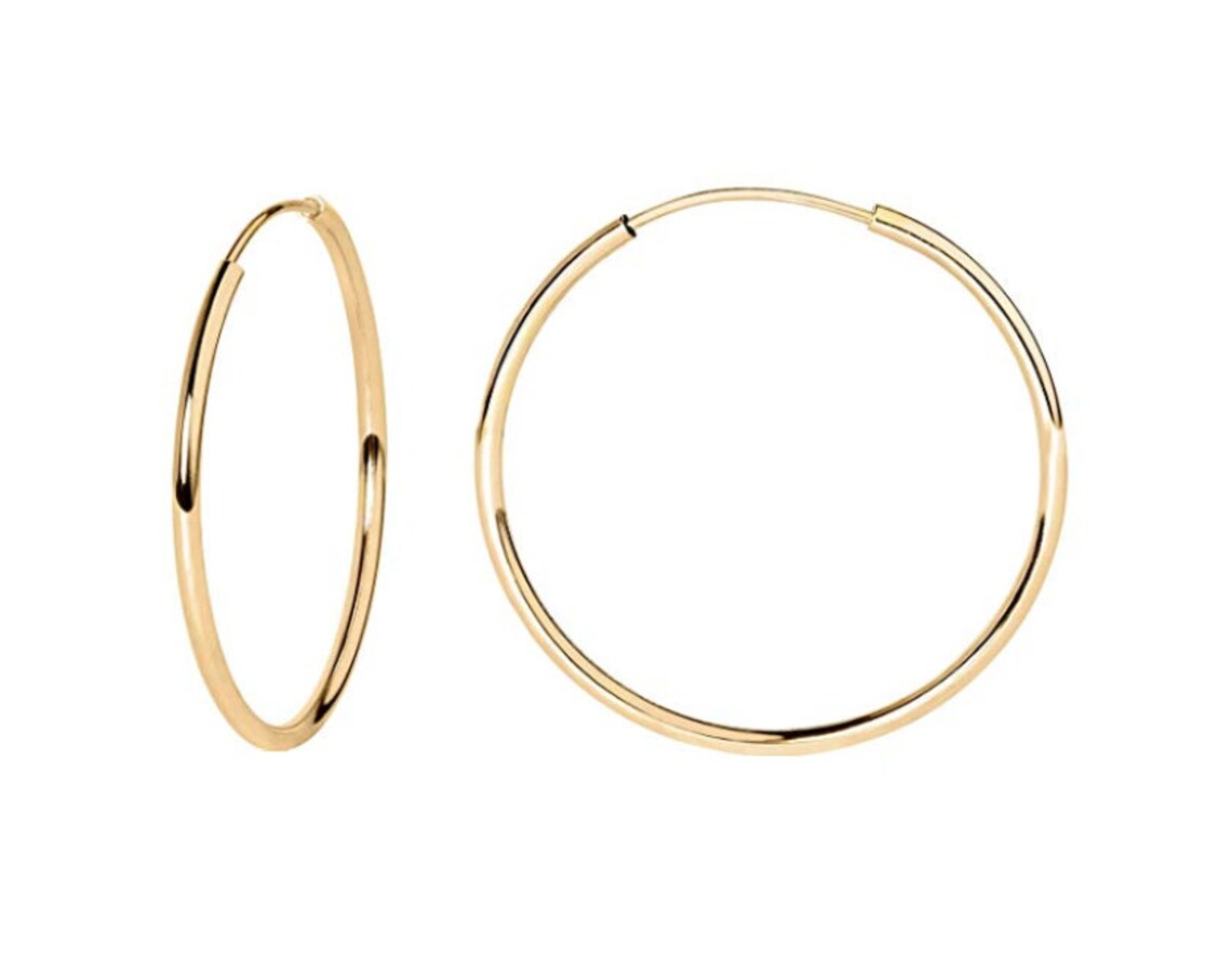 14k Solid Gold Thin Endless Hoops gold Lightweight Hoops | Etsy