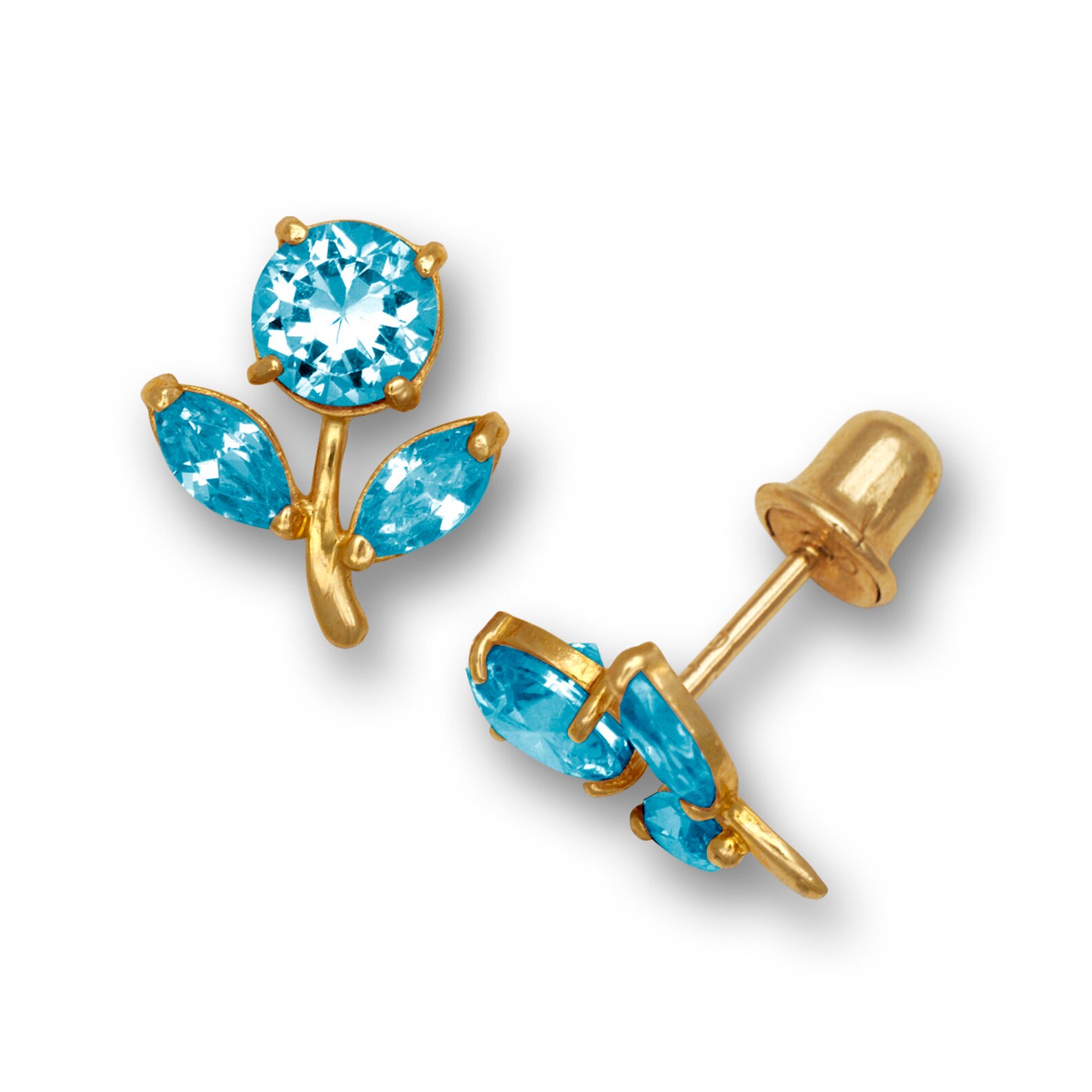 14K Solid Gold Adorable Birthstone Flower Shaped Studs | Flower ...