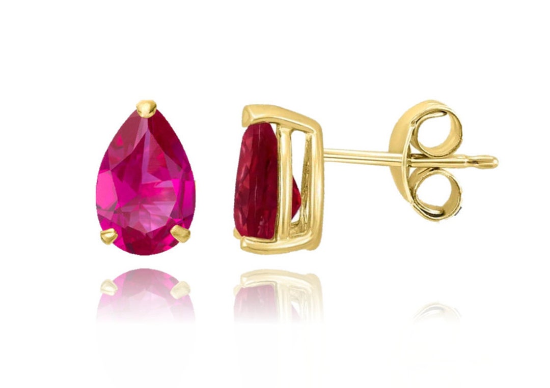 14K Solid Gold Classy Ruby Pear Cut Pushbacks Studs | Gold Pear ...