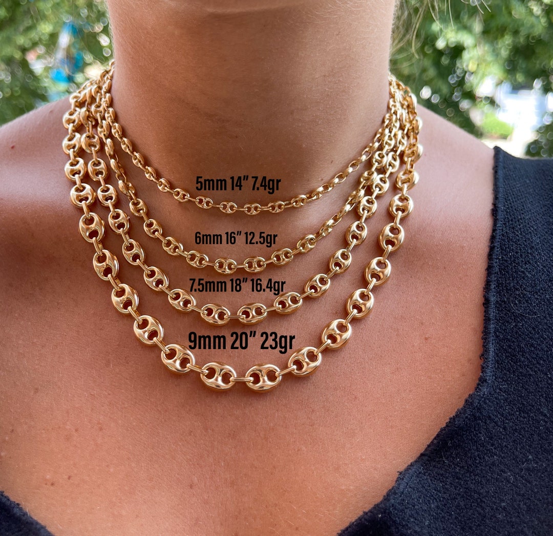 14K Gold Puffed Anchor Mariner Chain 14K Gold Chains Choker Chain ...