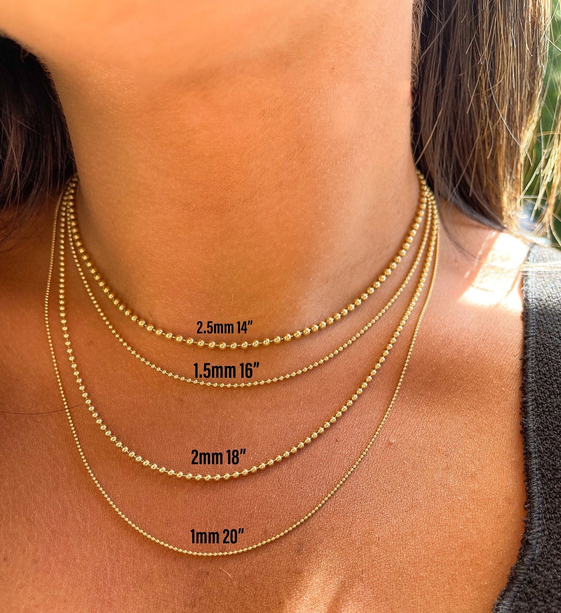 14K Solid Gold Ball Chain Ball Dainty Chain Gold Ball - Etsy