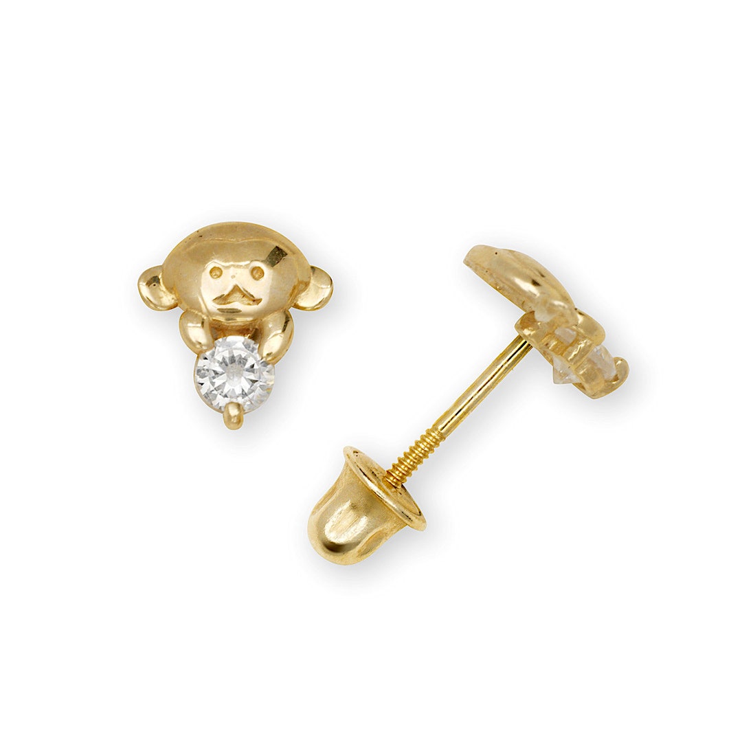 14K Gold Adorable Monkey Studs | 14K Gold Monkey Earrings | Little ...