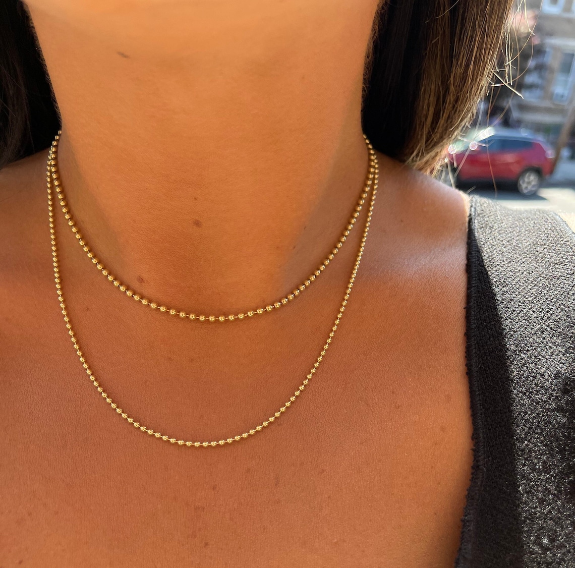 14K Solid Gold Ball Chain Ball Dainty Chain Gold Ball - Etsy