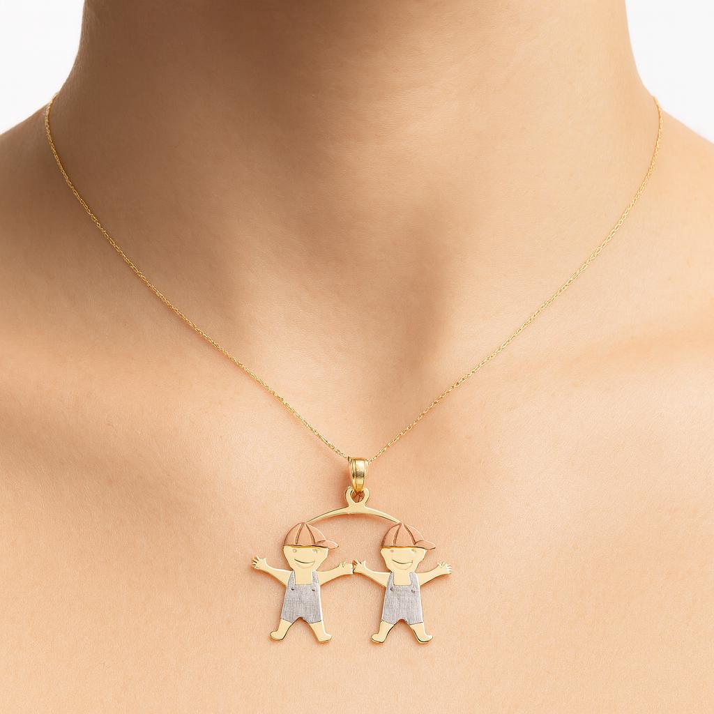 14K Pure Solid 30x20mm Twin Boy Pendant Charms. Little Twin Boy ...
