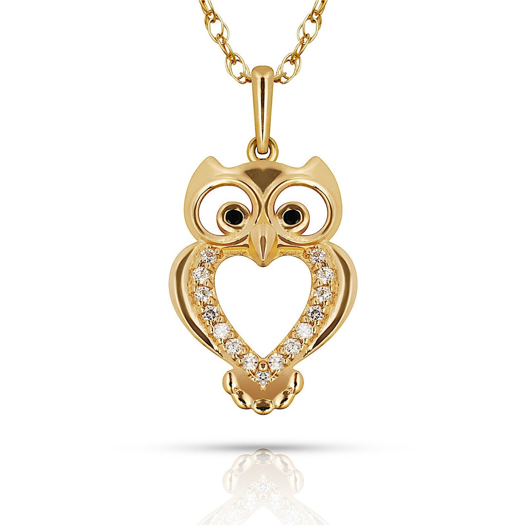 14K Pure Solid Yellow/white Gold Owl Shaped Pendant. Owl Pendant. 14k ...