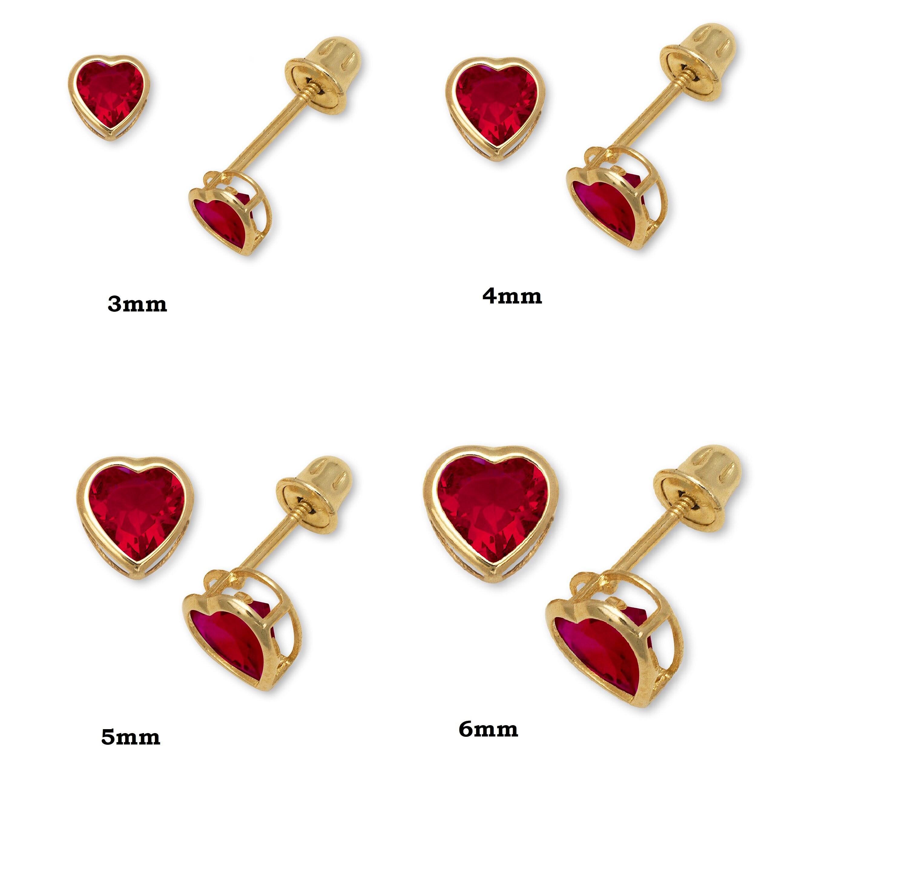 14K Solid Gold Heart Shaped Birthstone Earrings| Screw Back Bezel Heart ...