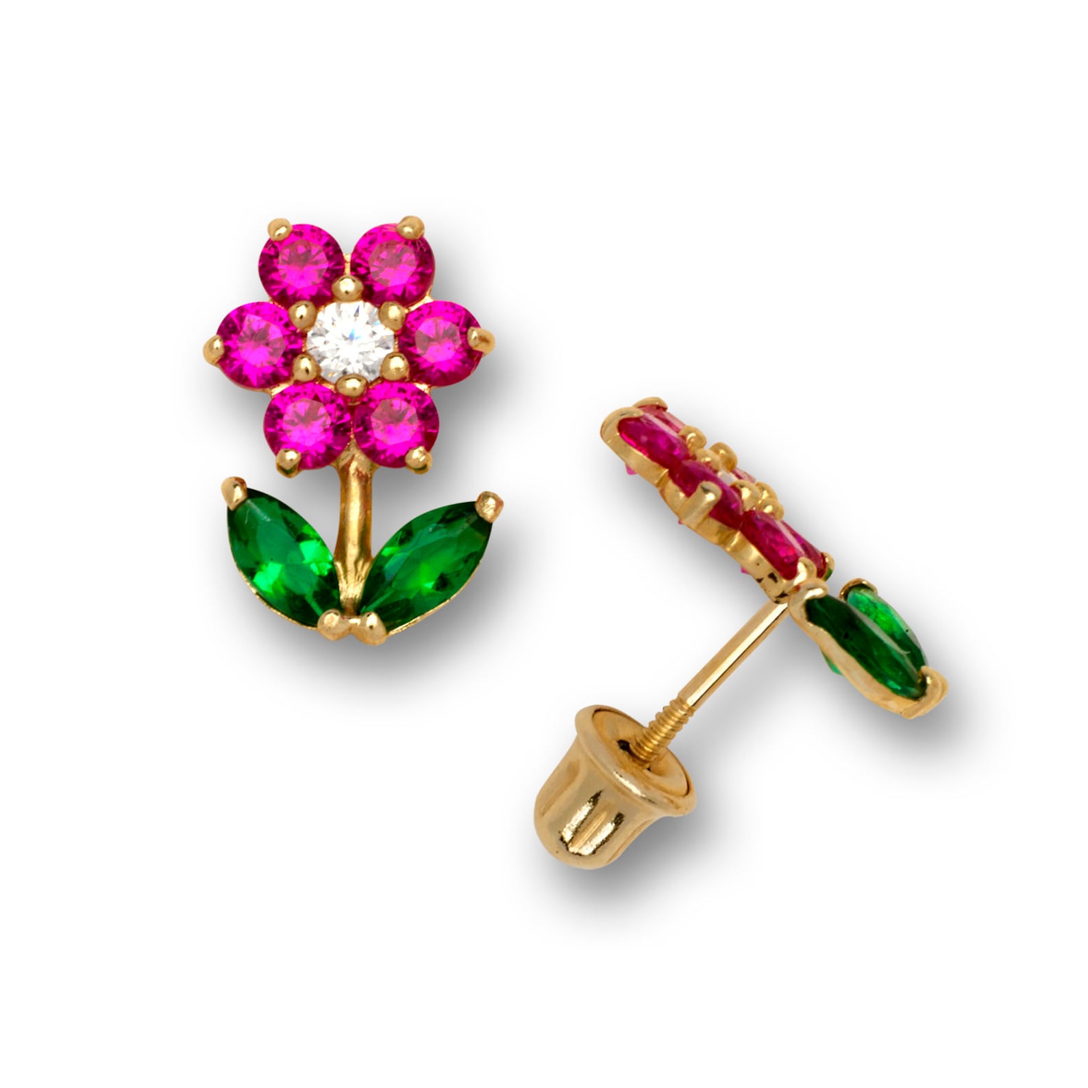 14K Solid Gold Adorable Flower Shaped Studs | Flower Screw Back Studs ...