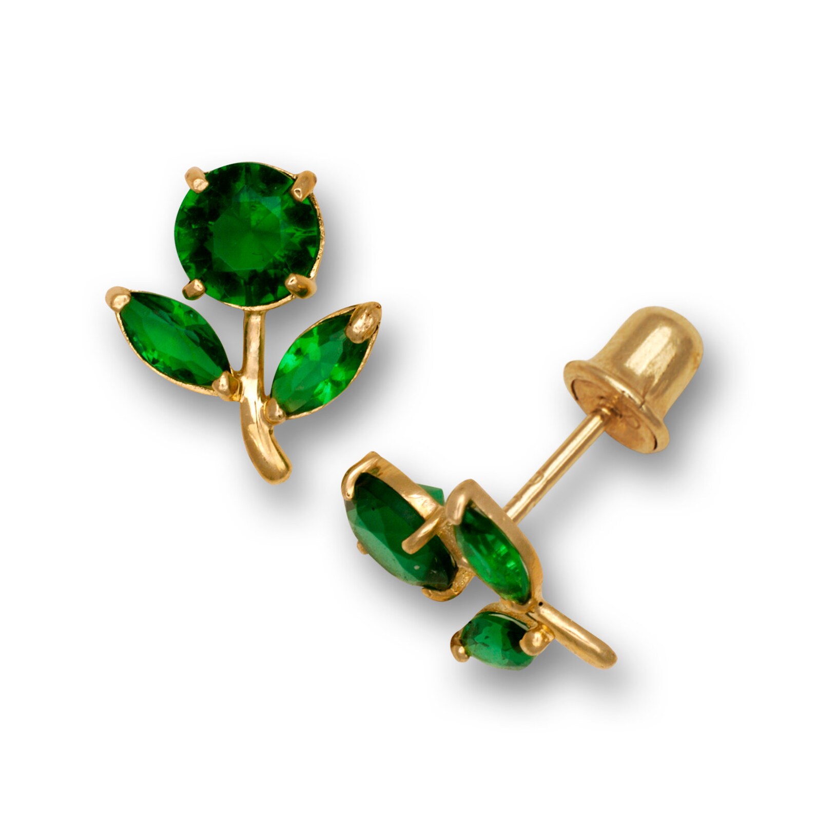 14K Solid Gold Adorable Birthstone Flower Shaped Studs | Flower ...