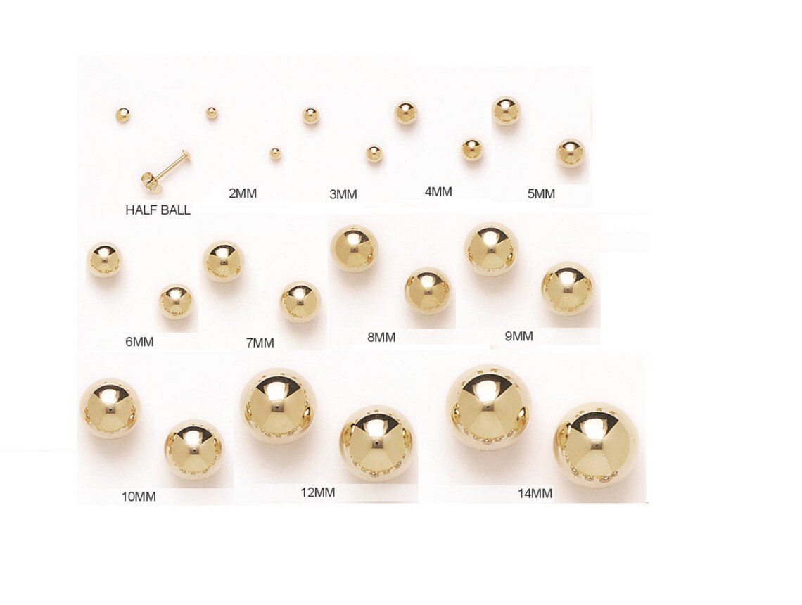 14K Yellow Gold Ball Push Back Studs Tiny Earring Stud - Etsy