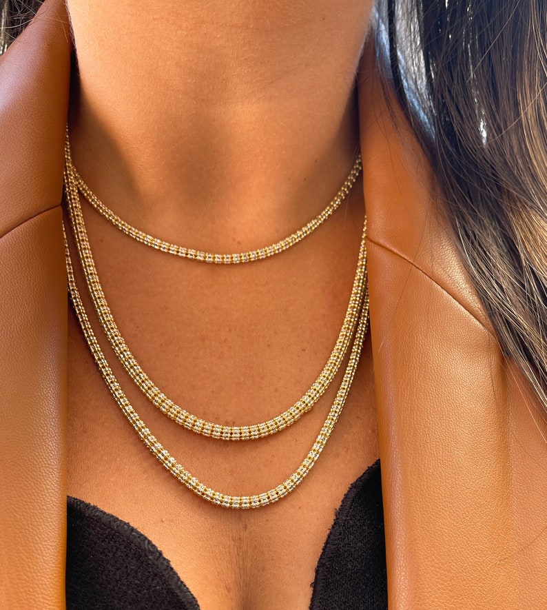 14K Gold Two Tone Ice Chain Diamond Cut 14K Ice Link Chain - Etsy