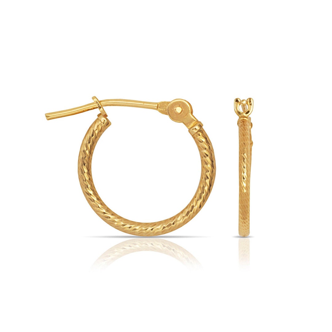14K Solid Gold Hoops | 1.2mm Thick Hoops| Cut Design Stacking Hoops | 1 ...