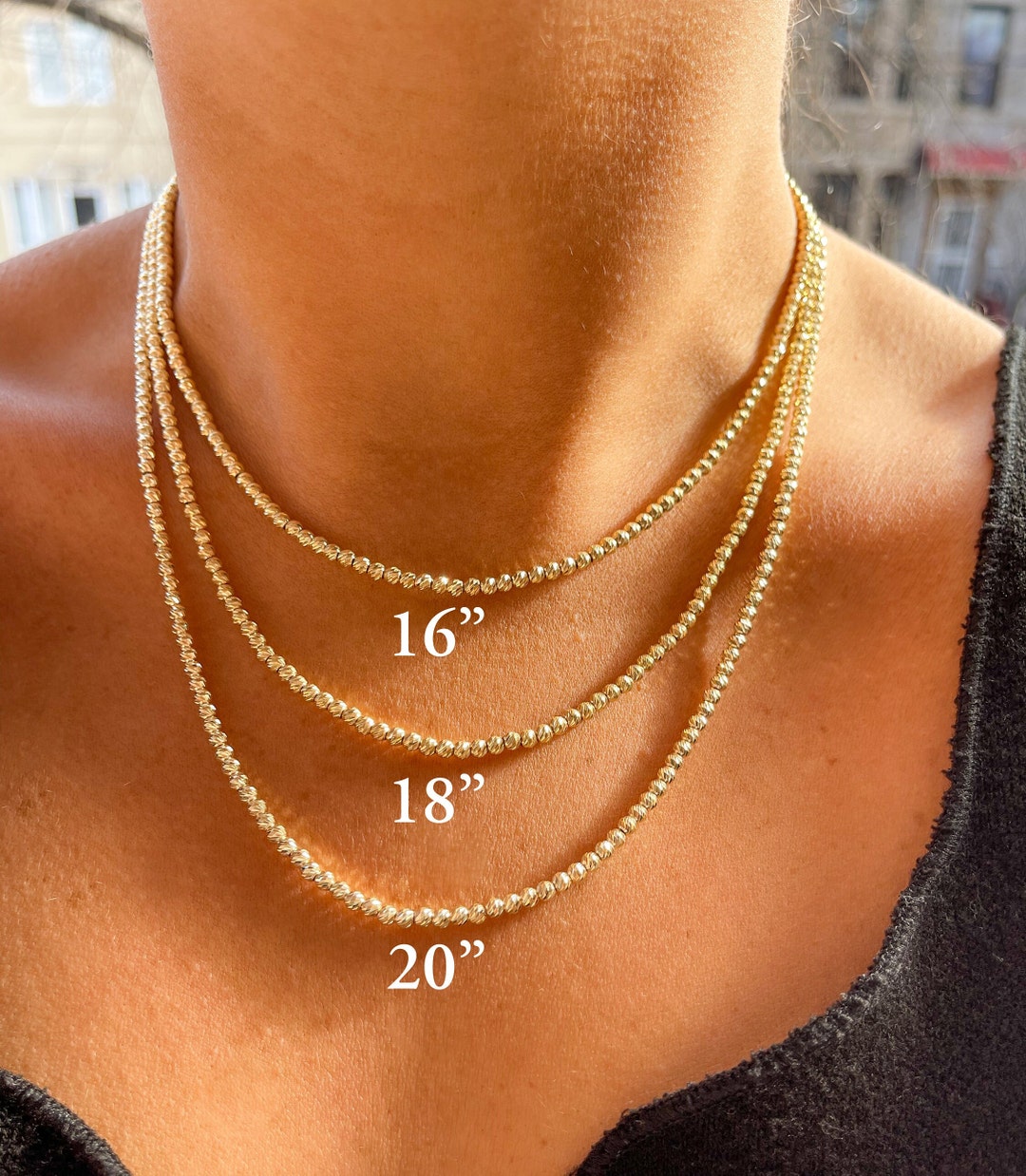 14K Solid Gold Slash Cut Ball Chain • Ball Dainty Chain • Gold Ball ...