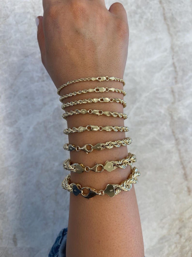 14K Gold Rope Chain Bracelet | Rope Gold Bracelet | 14K Gold Chains 7 ...