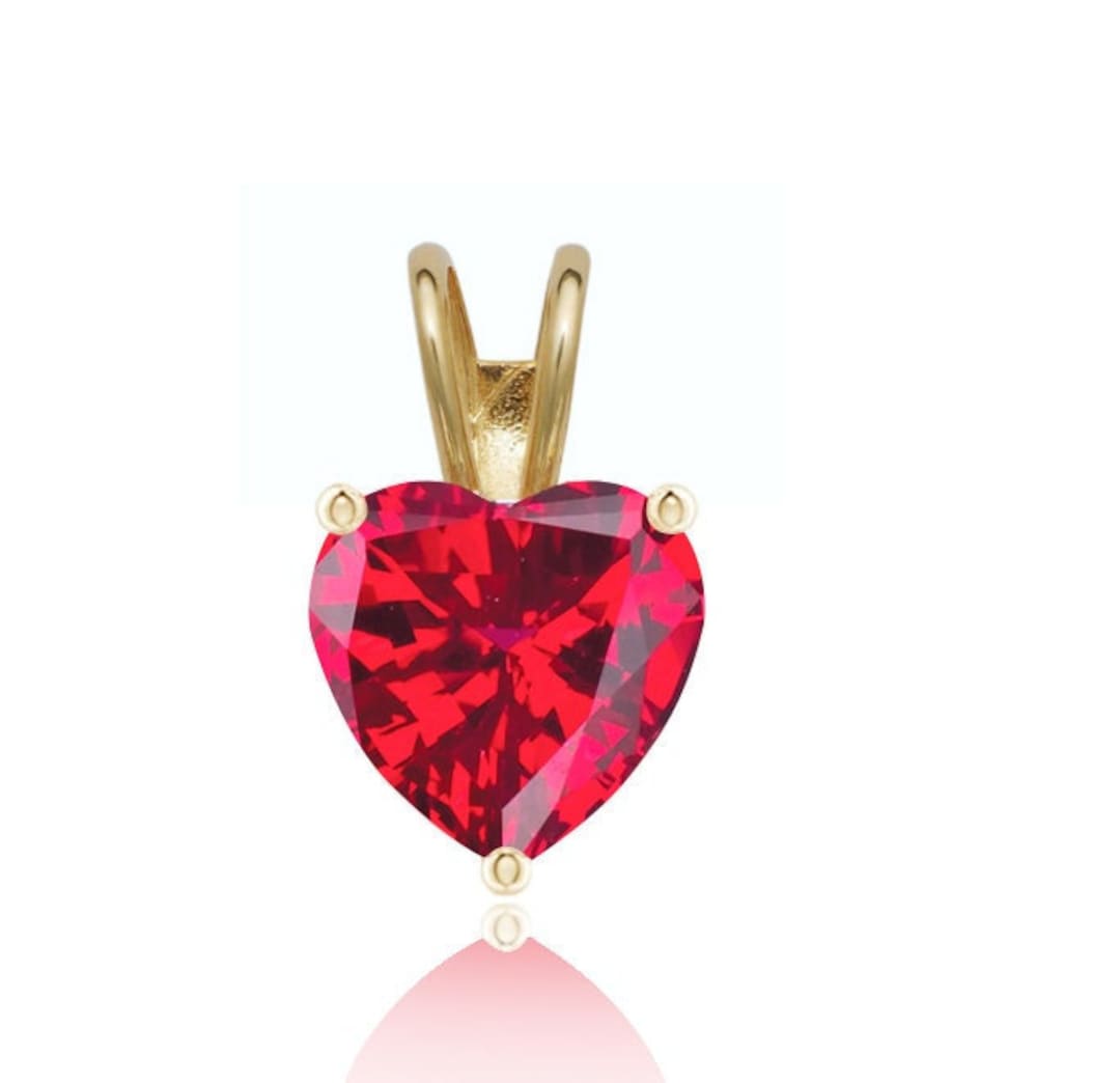 14K Solid Gold Heart Ruby Pendant | Birthstone Pendant | 5mm 6mm Ruby ...