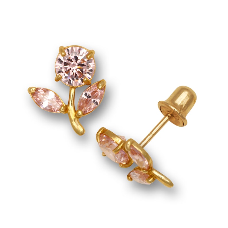 14K Solid Gold Adorable Birthstone Flower Shaped Studs | Flower ...