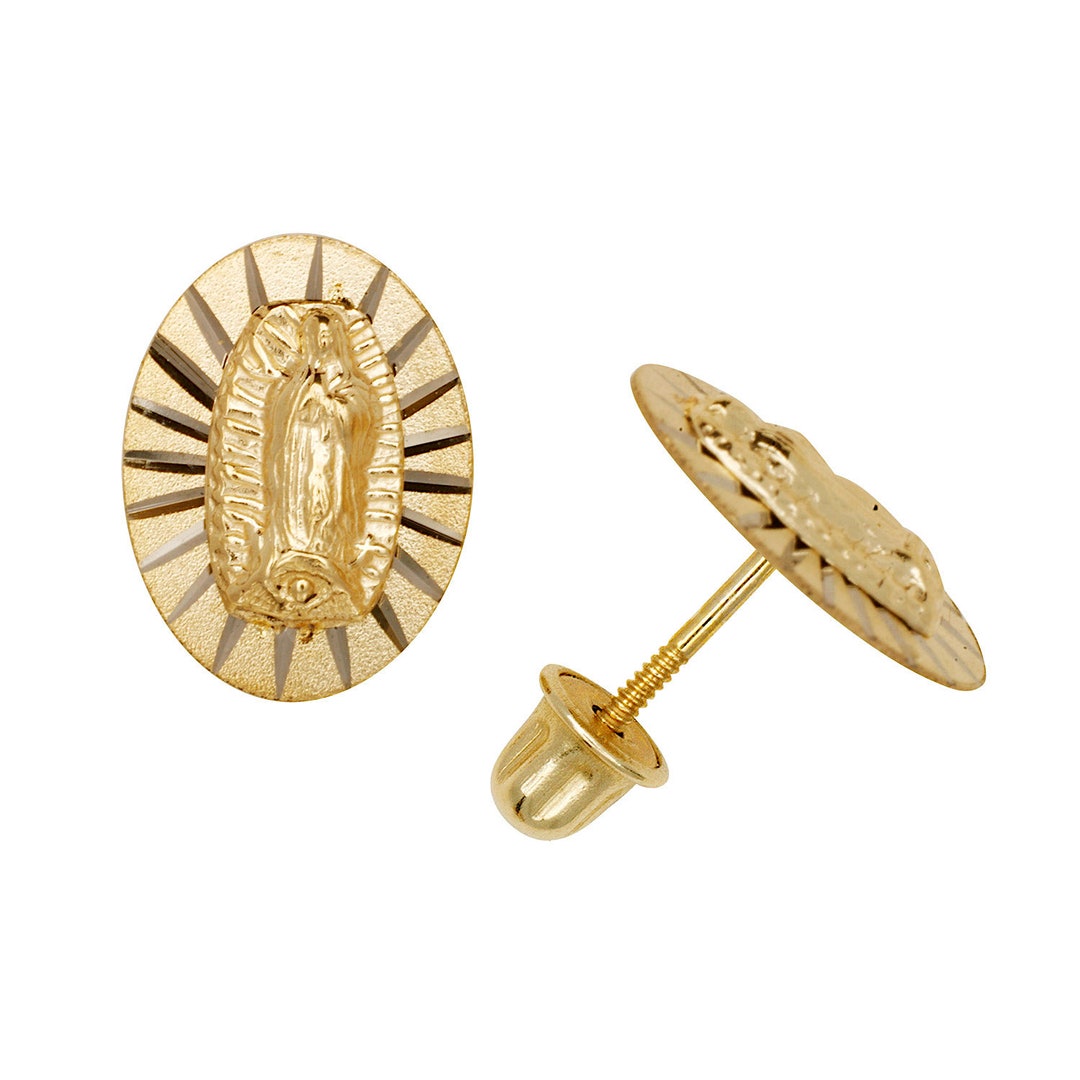 14K Solid Gold Religious Earrings | Oval Jesus Earrings - Etsy