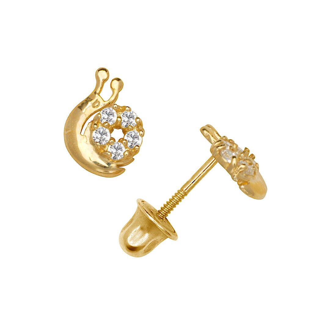 14K Gold Adorable Snail Studs | 14K Gold Snail Pair of Earrings | Snail ...