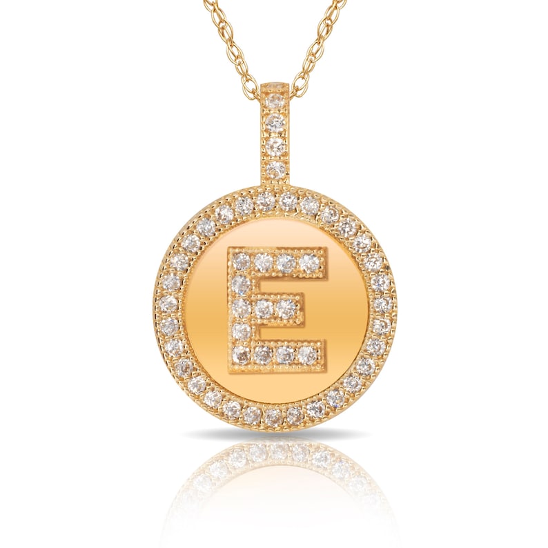 14K Pure Solid Yellow Gold 12mm Disc Letters Pendant With CZ. - Etsy