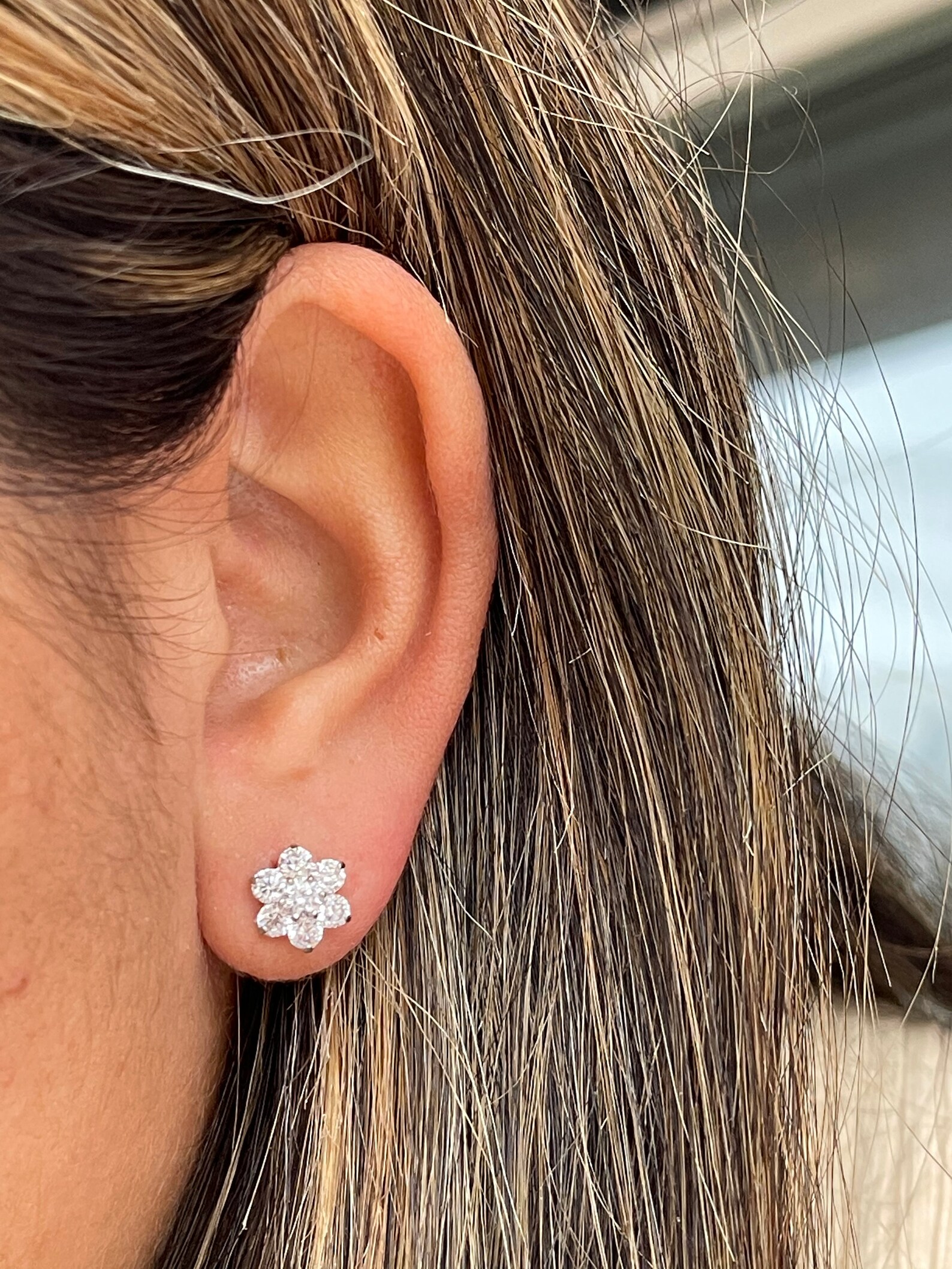 14K Solid White Gold Flower Shaped Screw-back Stud Earrings - Etsy