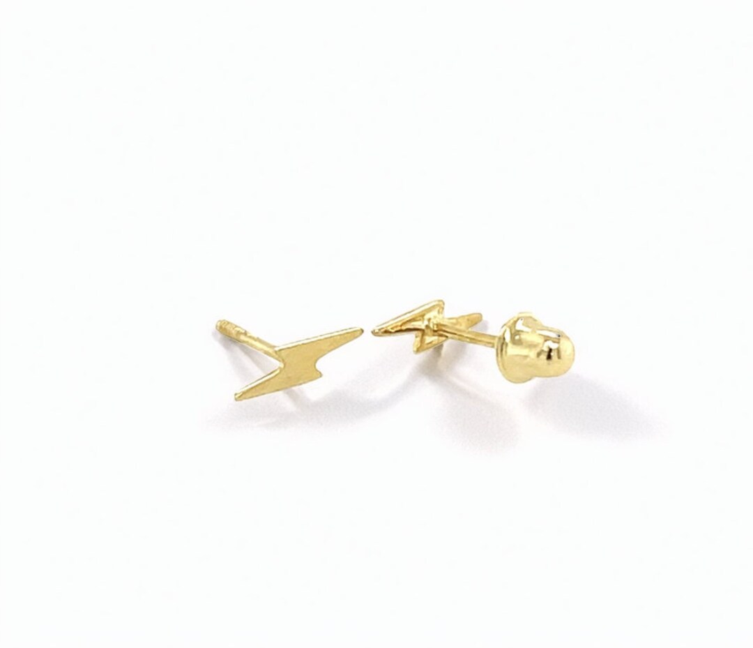 14K Solid Gold Lightning Bolt Studs | Gold Thunder Bolt Earrings ...