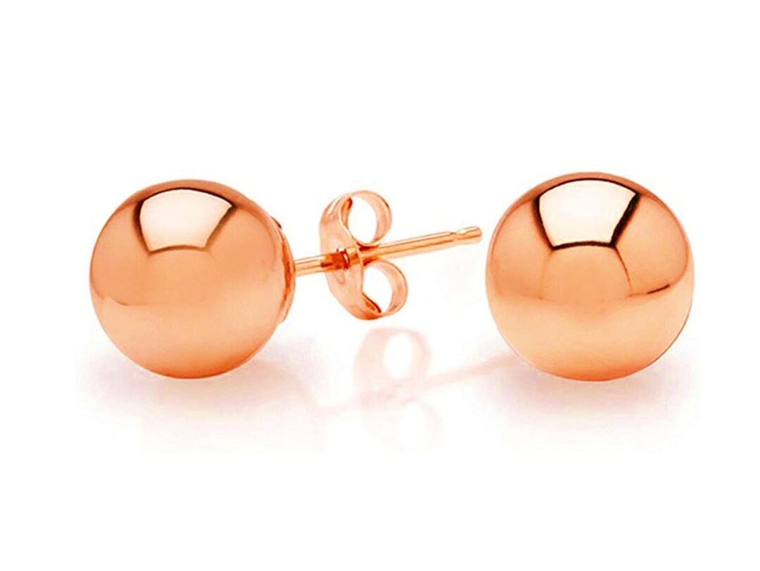 14K Solid Rose Gold Ball Push Back Studs- Ball Studs - Solid Gold Ball ...