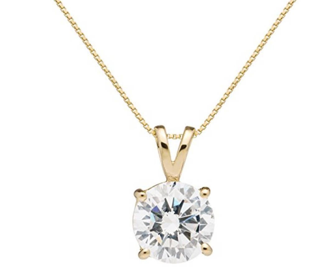 14K Solid Gold Solitaire Round Cut Pendant | Classy Round Pendant Set ...