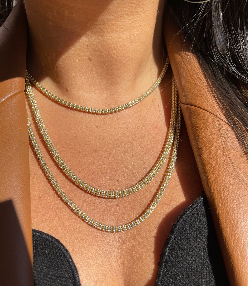 14K Gold Two Tone Ice Chain | Diamond Cut Link - Etsy