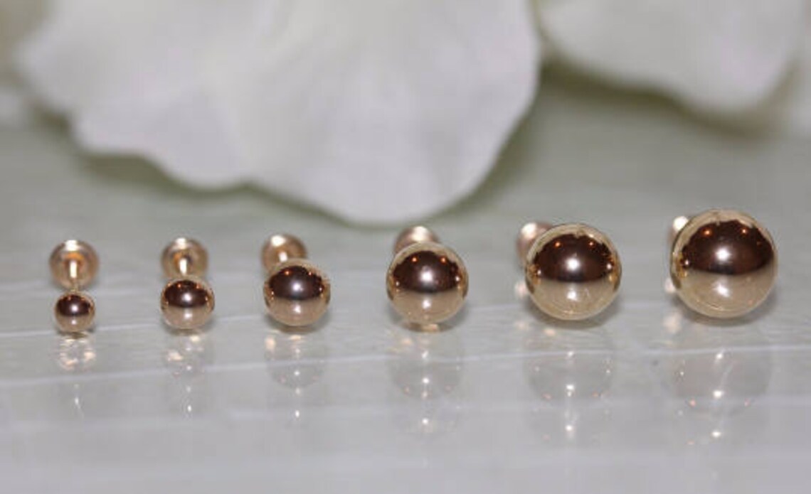 14K Yellow Gold Ball Push Back Studs Tiny Earring Stud - Etsy